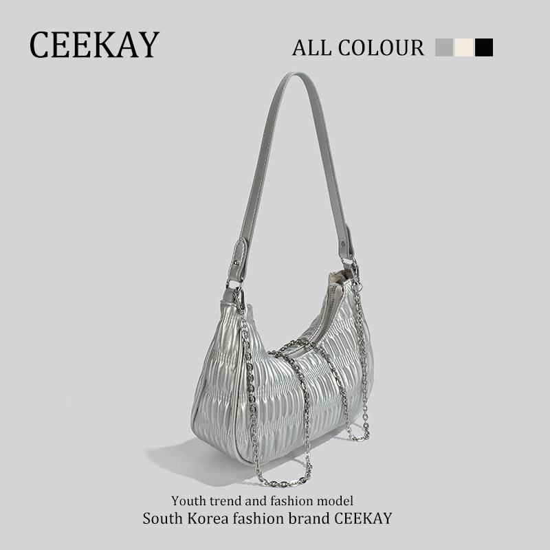 CEEKAY夏天高级质感银色链条腋下包小众包包女2023新款单肩斜挎包_虎窝淘