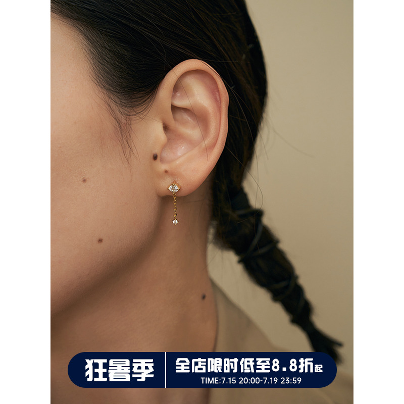 PAUSA ANN s925进口锆石星闪摇摆经典优雅设计金银耳钉_虎窝淘