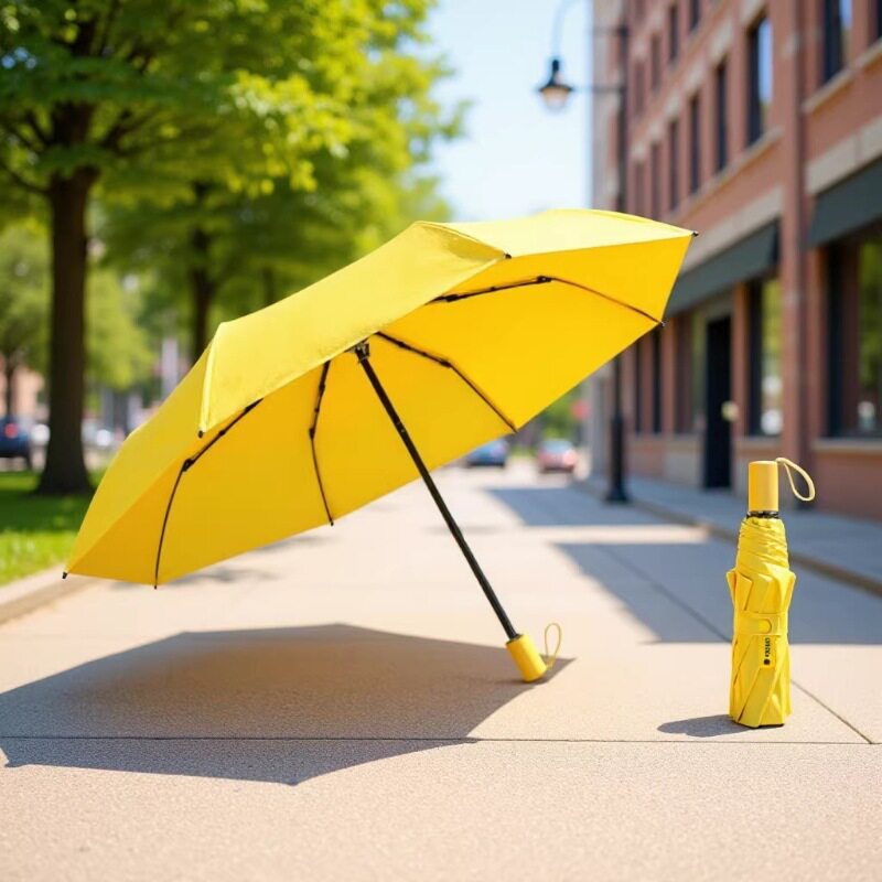 黄色折叠彩胶遮阳防晒防紫外线太阳伞学生高颜值纯色雨伞晴雨两用