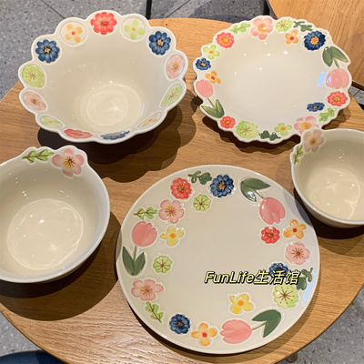 釉下彩餐具花卉手绘餐盘陶瓷餐具