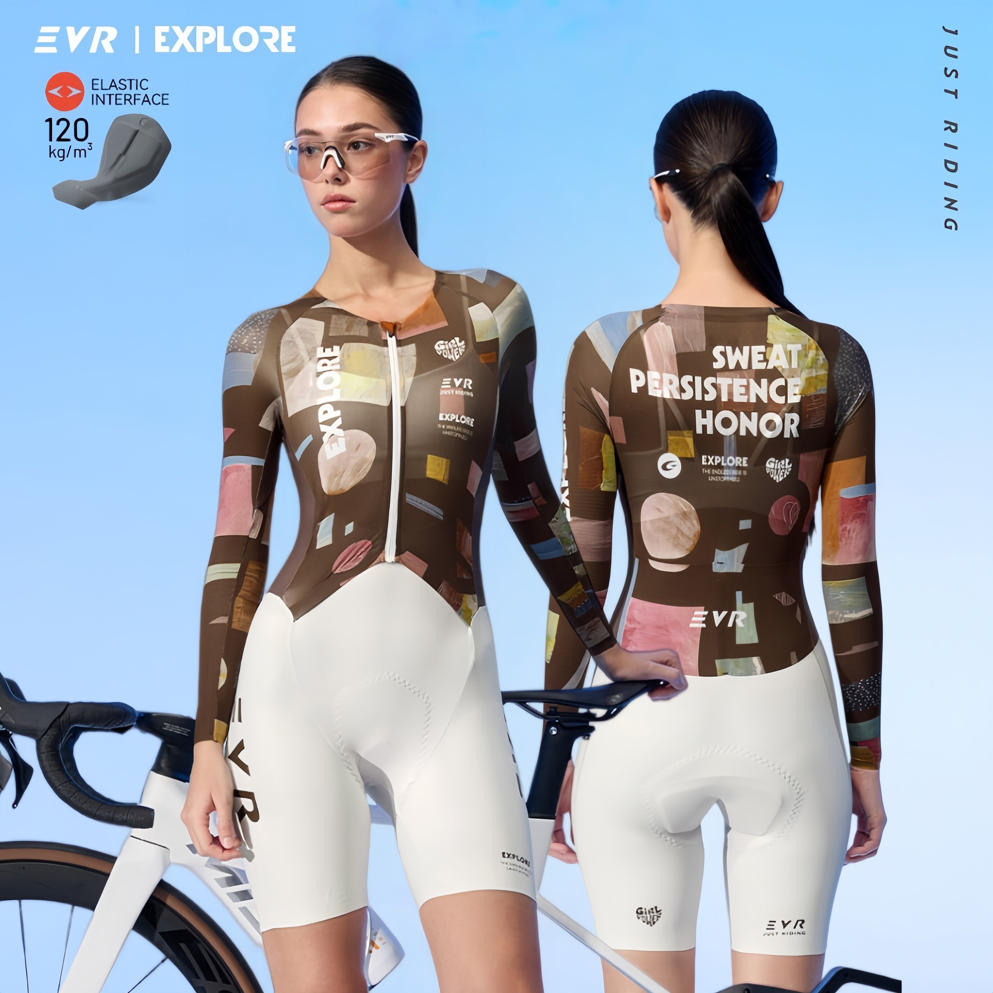 EVR连体骑行服夏季女款长袖公路自行车防晒涂鸦竞技双箭头装备EXP