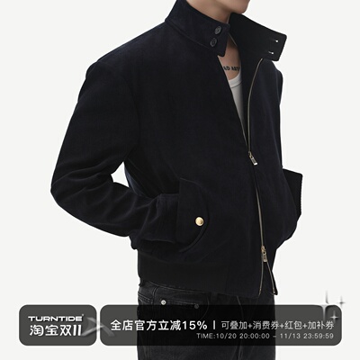 TURNTIDE 坑条肌理/宾霸里布 双股灯芯绒立领哈灵顿slim夹克外套