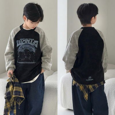 大E小e中大童一体绒潮酷加绒卫衣