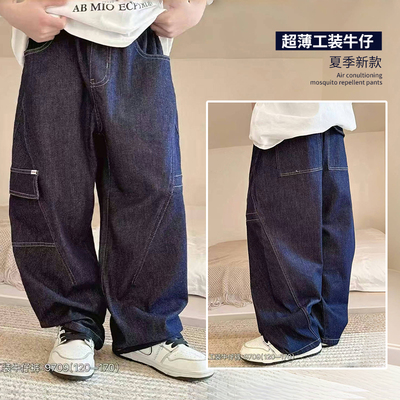 小智同学夏早秋薄弯刀牛仔工装裤