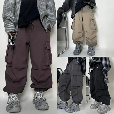 嗨大E小e长裤扎染束脚加绒工装裤