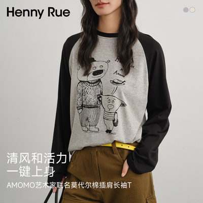 HENNY RUE亨尼露AMOMO艺术家联名莫代尔棉插肩长袖女宽松T恤