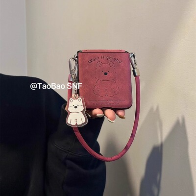 ins玫红西高地狗狗适用小米MIXFlip华为Pocket2手机壳FindN3Flip折叠三星Zflip6/5/4/3手绳novaFlip荣耀VFlip