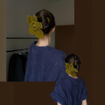 秋冬法式复古丝绒花朵发圈高级感