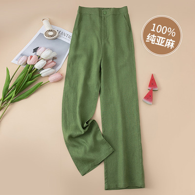 100%全亚麻进口休闲阔腿长裤子