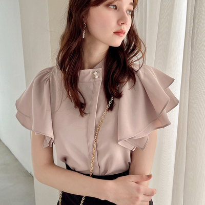 日本GRL官网代购包邮25年大热款日系女装双褶边袖高领衬衫[al151]