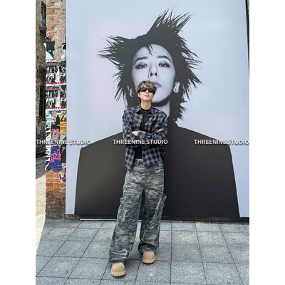 THREENINE复古迷彩工装阔腿裤