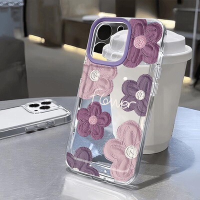 适用苹果系列手机壳油画花朵透明