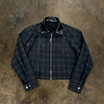 y2k hoodie~美式复古哈灵顿夹克男女老钱风格纹翻领拉链短外套冬