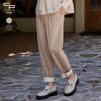 一城画一冬季新款复古休闲简约时尚百搭文艺直筒裤长裤女