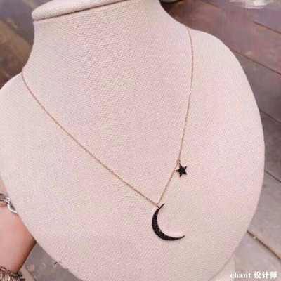 韩国东大门月亮星星项链 少女心18K玫瑰金星月锁骨链纯银个性网红