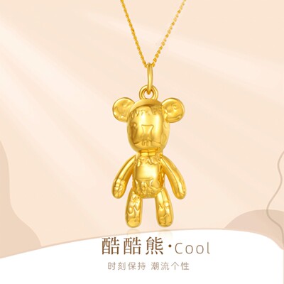 18K金暴力熊项链 纯银小熊5G锁骨链男女情侣款毛衣链礼物欧美嘻哈
