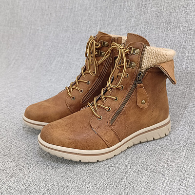 外贸休闲百搭前系带轻便女短靴切尔西靴裸靴大码女鞋时装靴 F4808