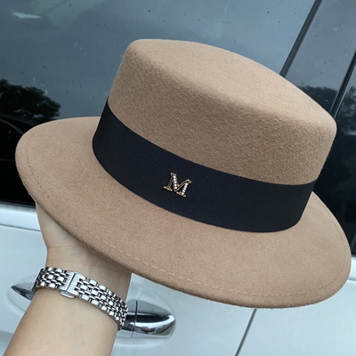 美拉德风秋冬平顶毛呢帽子深卡其百搭礼帽