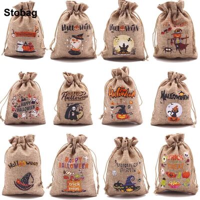 StoBag 5pcs Happy Halloween Bags Drawstring Small Candy Gift