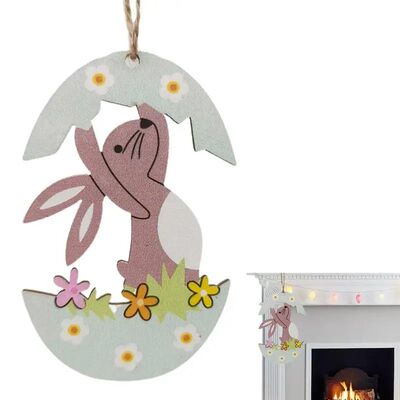 Wooden Easter Bunny Pendant Easter Egg Bunny Hanging Ornamen