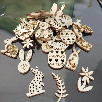 50pcs Wooden Easter Ornaments Craft Assorted Unfinished Wood