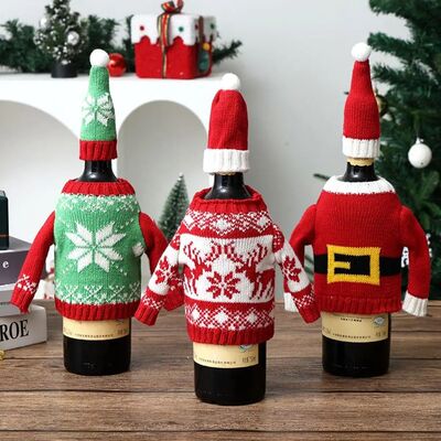 Elk Wine Bottle Cover Reusable Cover with Mini Santa Hat Chr