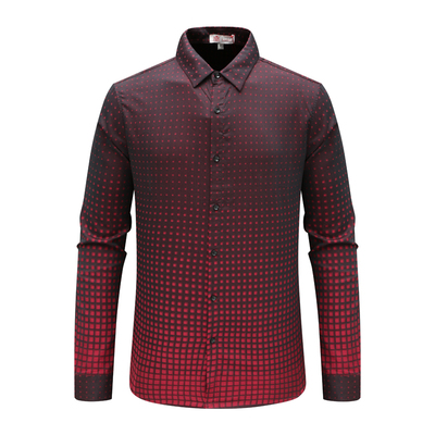 商务休闲渐变色格子全棉长袖衬衫