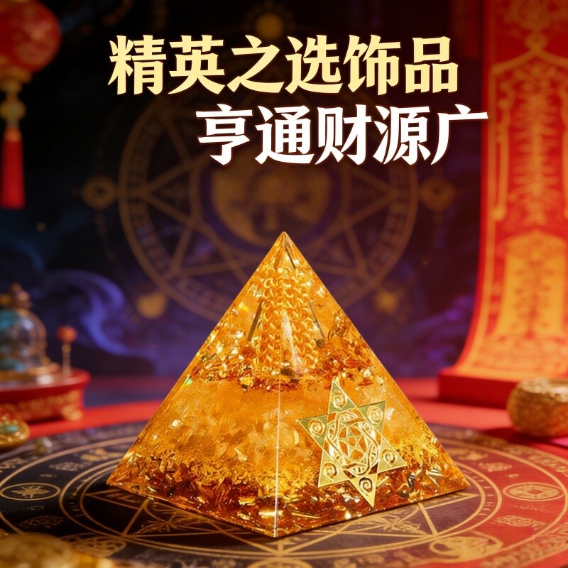 新中式水晶金字塔摆件六芒星通财源广博学多才干装饰品家居饰品