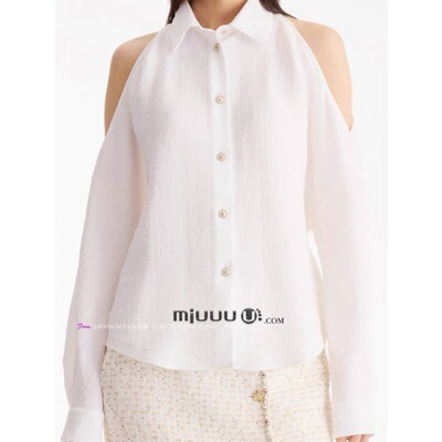 日娜高奢20XXASIA BUYER 11 eai 设计感白色露肩衬衫宽松长袖上衣