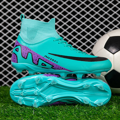 跨境高帮足球鞋男女wish长钉碎钉草坪运动足球训练鞋ebay工厂