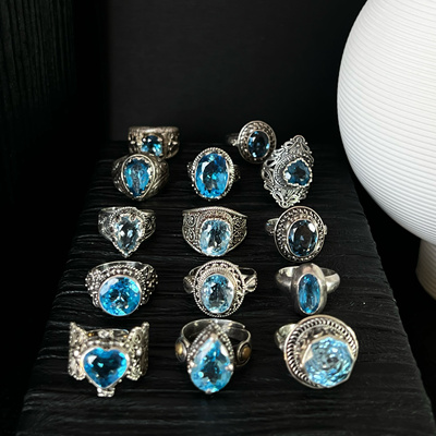 尼泊尔手工定制· 蓝托帕 天然彩宝戒指重工s925