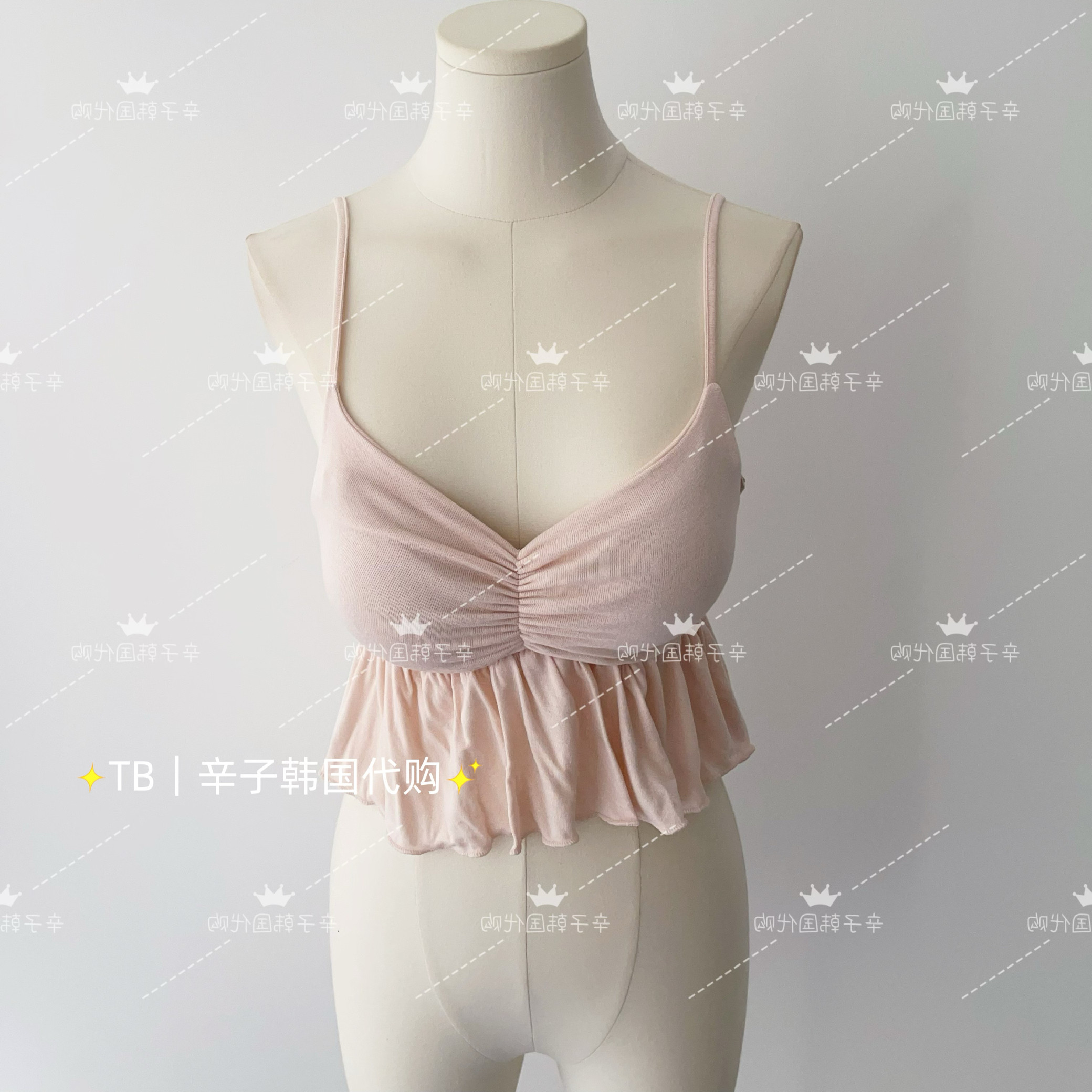 现货秒发~韩国代购东大门纯欲风辣妹收腰百褶甜美少女范吊带背心