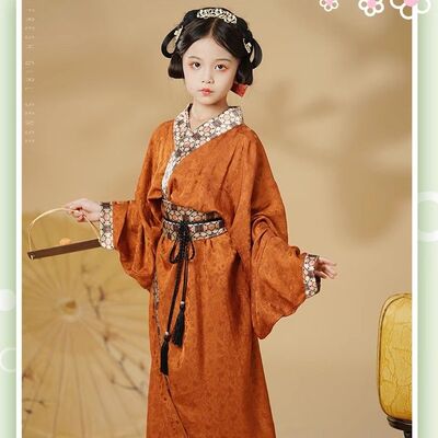 战国袍女童夏季古装汉服魏晋风复原款直裾袍中大童改良唐装演出服