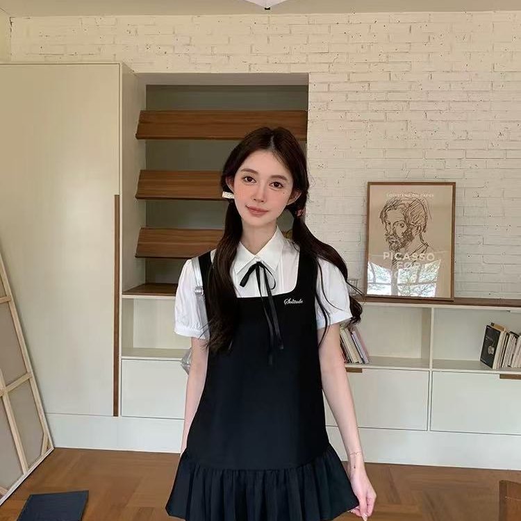 背心裙学院风女夏甜美可爱绀色吊带裙衬衫连衣裙套装东京岁时记jk