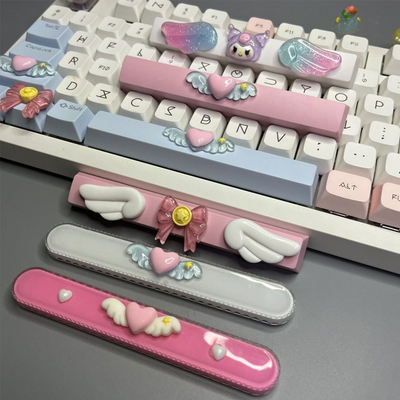 可爱魔法爱心翅膀键帽6.25u空格键机械键盘十字轴粉色蝴蝶结键帽