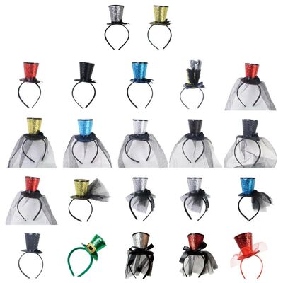 Kids Vintage Fascinator Top Hat Hair Hoop with Veil Glitter