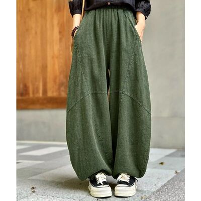 Artistic Cotton Linen Casual Pants Women's Loose Long Trouse