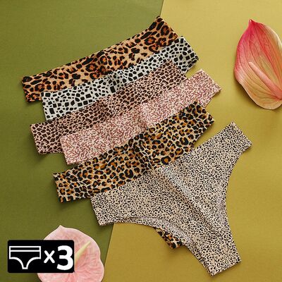 WarmSteps 3Pcs/Set Sexy Leopard Thongs Women's Panties Thong