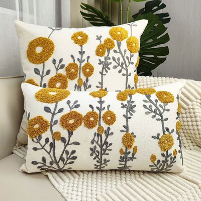 1pc, Boho Floral Turfted Embroidery Cushion Cover, Decoratio