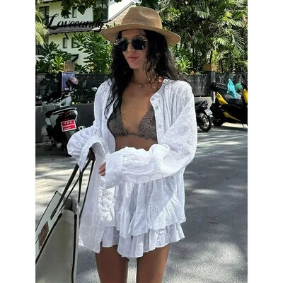 Women's Casual Shorts Set LadyV-neck Single Breasted Long Sl