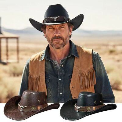 Fashion Bull Head Buckle Western Cowboy Hat Vintage Retro Wi