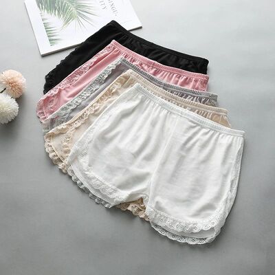 Women Summer Side Lace Safety Shorts Solid Sweet Loose Elast