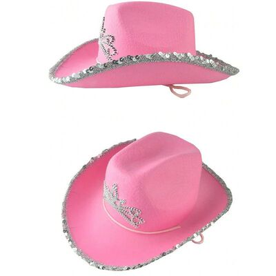 Pink West Cowgirl Hat for Women Girls Tiara Feather Felt Wes