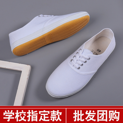 小白鞋男女学校跳舞表演白鞋田径体操鞋系带软底白球鞋武术运动鞋