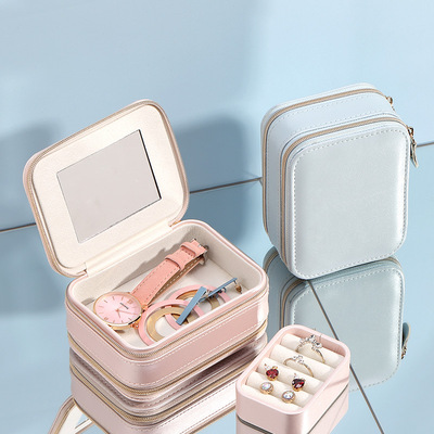 Cute style portable jewelry box travel mini mirror首饰盒