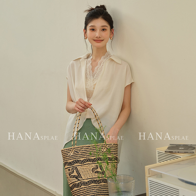 HN原创设计夏季蕾丝拼接短袖衬衫