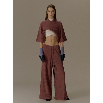 o cloche code 25AW秋冬新品 方格纹羊毛针织阔腿裤女休闲长裤