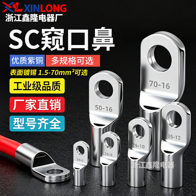 紫铜加厚SC窥口鼻冷压端子铜线耳