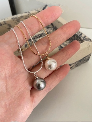 好事成双～一颗圆润奶油珍珠项链