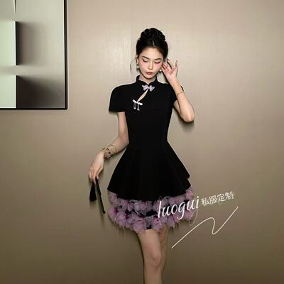 【花花原创】短款少女法式小众日常中国风显瘦花苞连衣裙65363